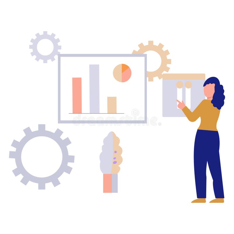 The Girl is Pointing at the Graph Chart Stock Illustration ...