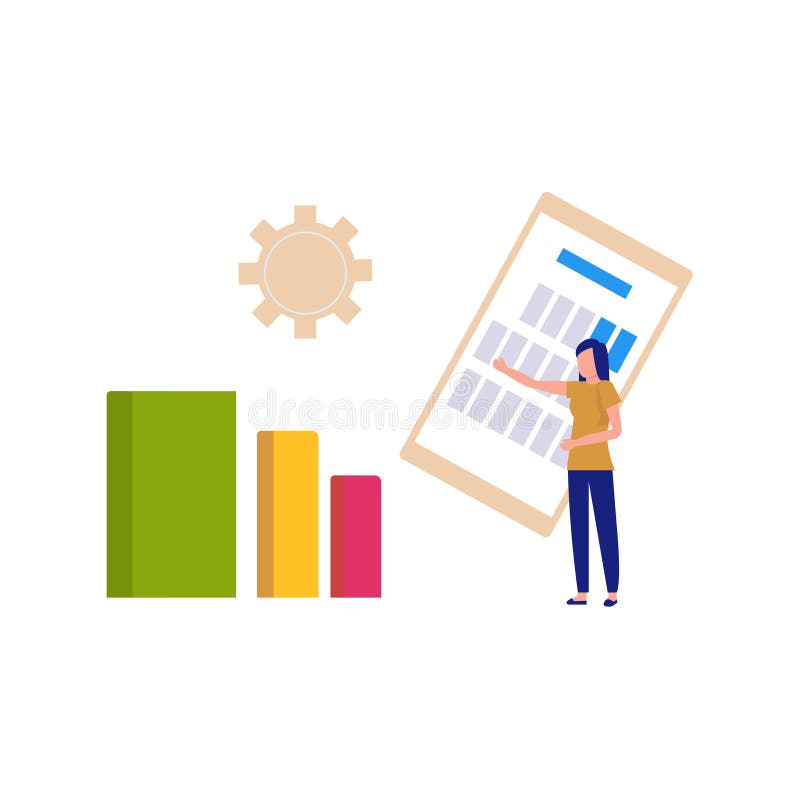 A Girl is Pointing To the Bar Graph Stock Illustration - Illustration ...