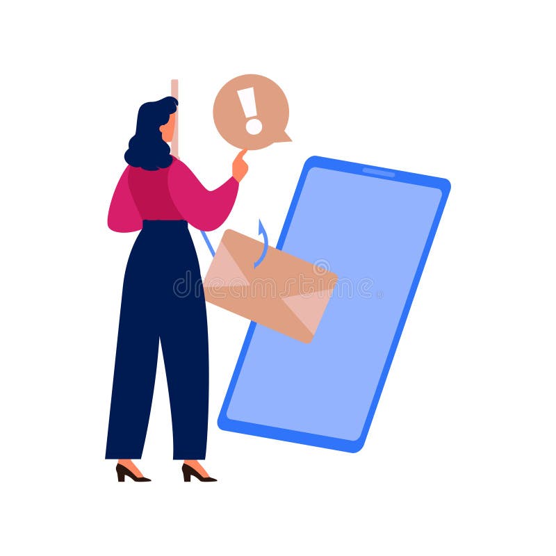 A Girl is Pointing To Mail on a Mobile Phone Stock Illustration ...