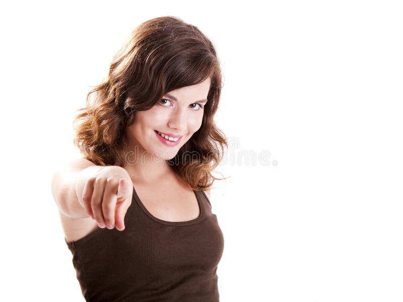 Girl pointing to you stock image. Image of isolated, people - 17196489