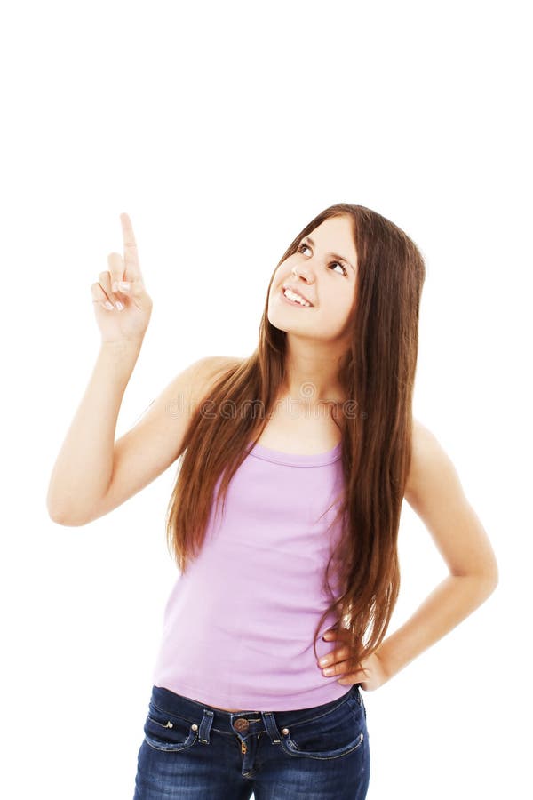 Girl pointing up stock image. Image of isolated, expression - 20754533