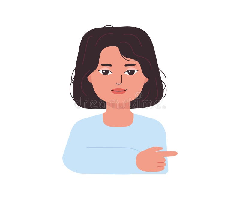 Girl Points, Directs and Shows with Her Finger. Gesture To Side ...