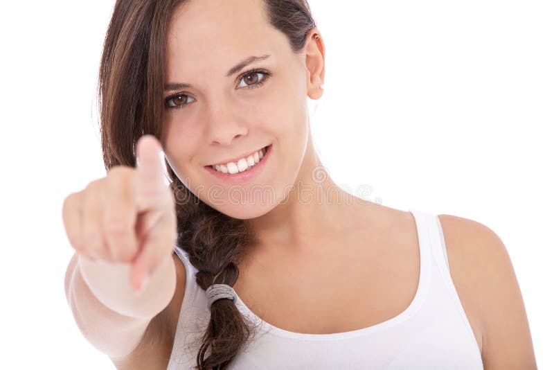 Girl points to the side stock photo. Image of template - 46665938