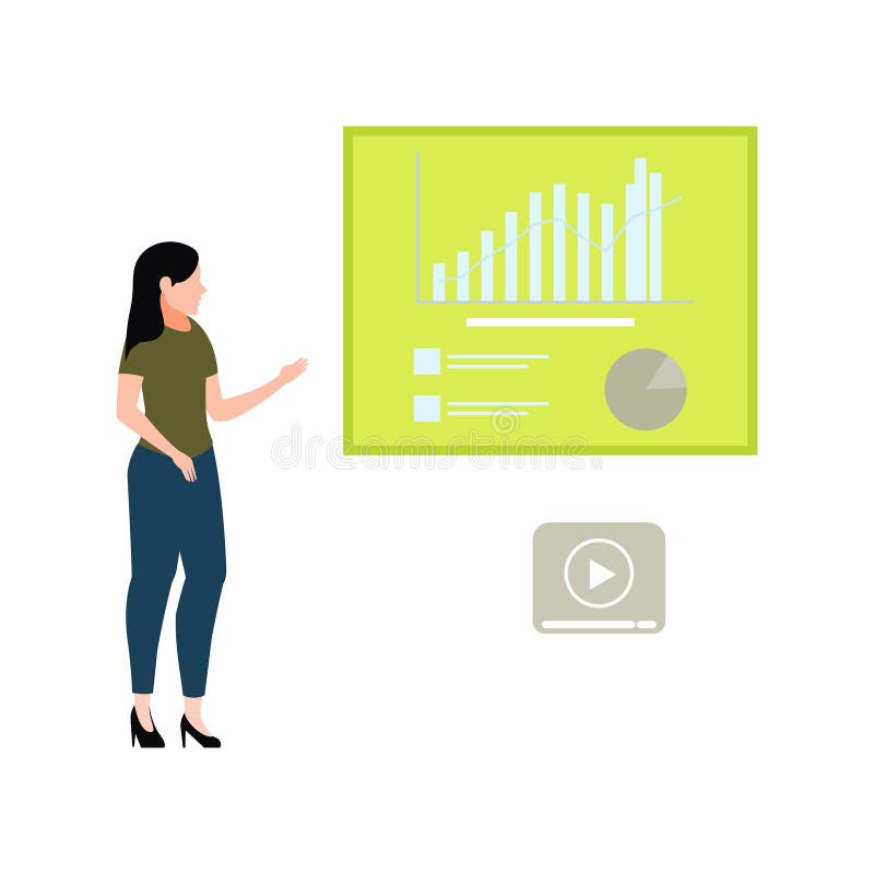 A Girl Points To a Graph on the Screen Stock Illustration ...