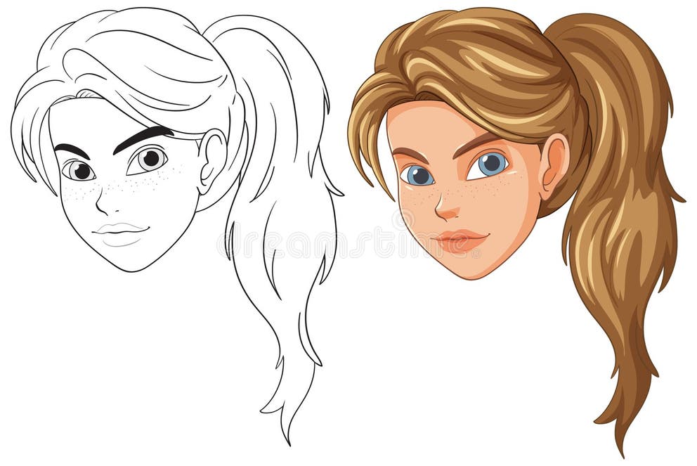 A girl with a ponytail stock vector. Illustration of portrait - 332494311