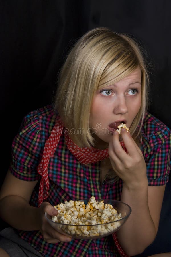 Girl with popcorn stock photo. Image of female, smile - 10751474