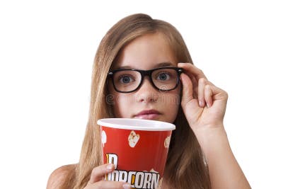 Girl with popcorn stock image. Image of shows, negative - 33433153
