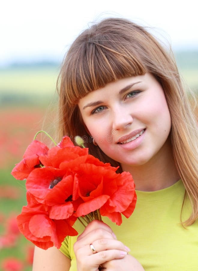 Girl in the poppy field stock image. Image of grass, shoulders - 10732803