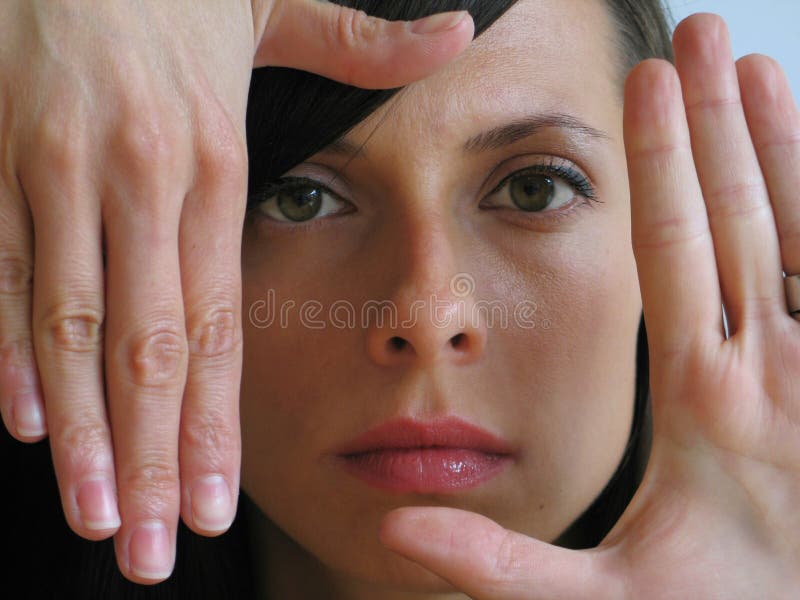 Girl Portrait with Hands Around Her Face Stock Image - Image of ...
