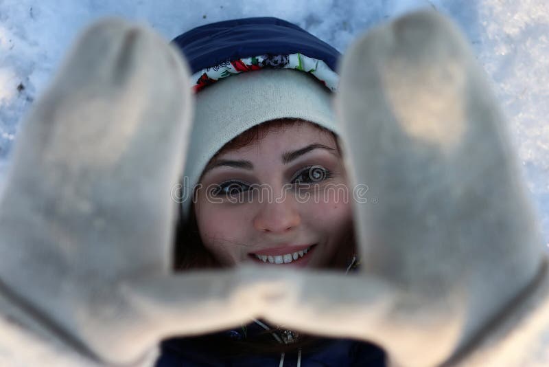 Girl Portrait Winter Hand Hide Stock Photo - Image of hand, isolated ...