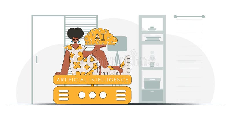 A Girl Poses with an AI Brain in a Fashionable, Vectorbased Design ...