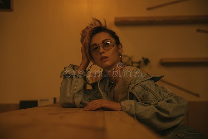 Girl posing at bar stock photo. Image of indoors, alone - 99495900