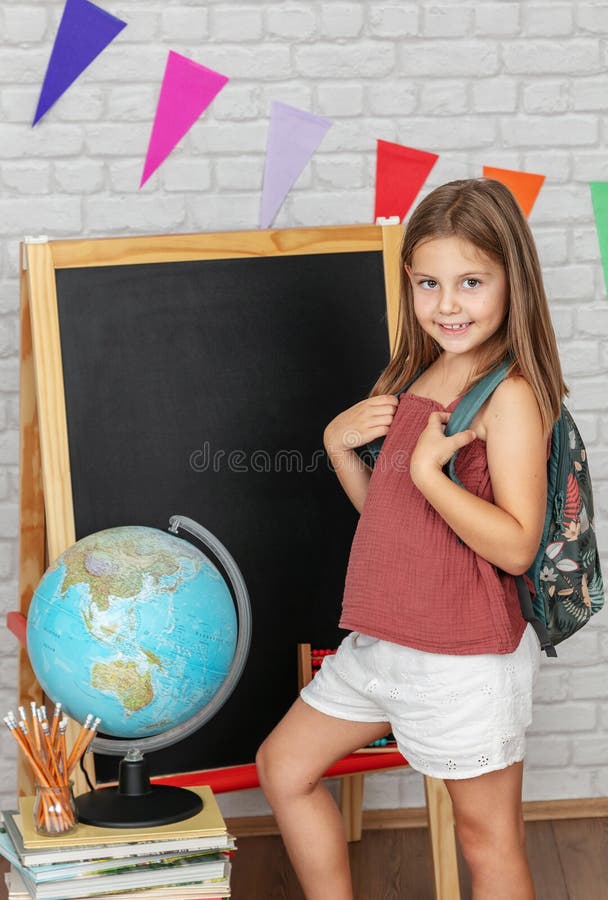Girl Posing for the First Day at School Stock Image - Image of primary, abacus: 334121457