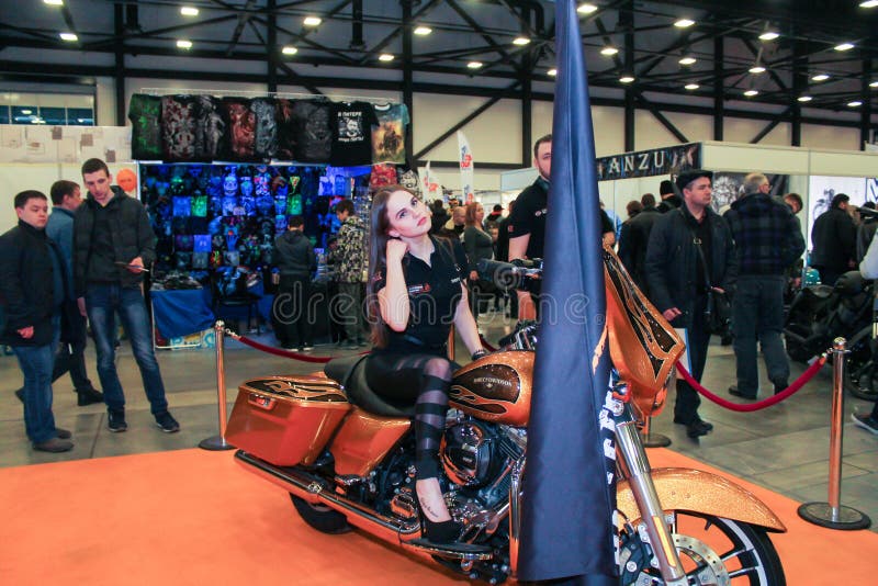 A Girl is Posing on a Motorcycle. Editorial Stock Image - Image of ...