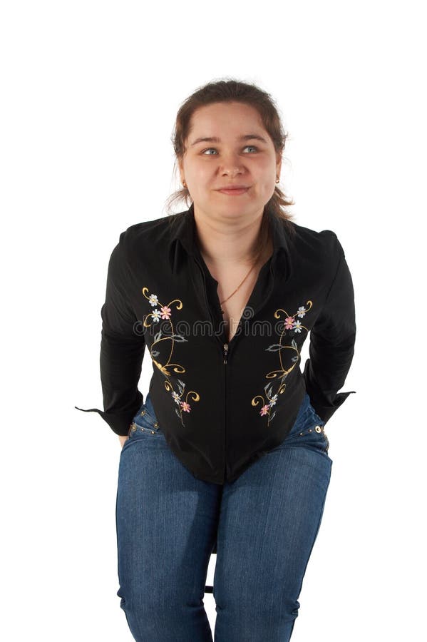 Girl Sit On Stool Tuck Legs Up Stock Image Image Of Clothing