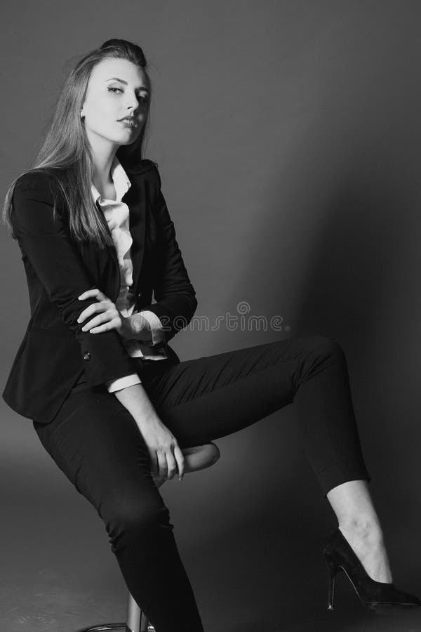 Girl Posing in the Studio on a Chair Stock Image - Image of elegant ...