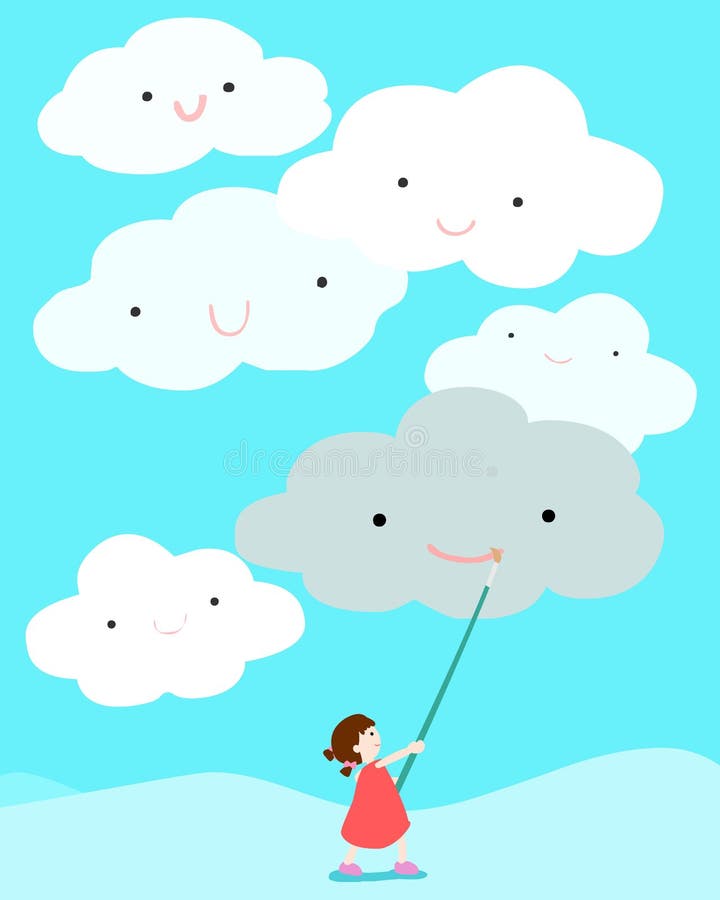 Girl Positive Thinking Draw Smile on Cloud Stock Vector - Illustration ...
