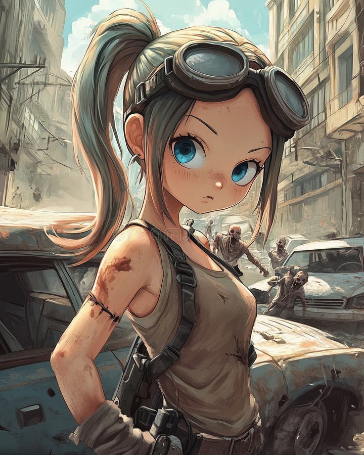 Girl in a post apocalypse stock illustration. Illustration of zombie ...