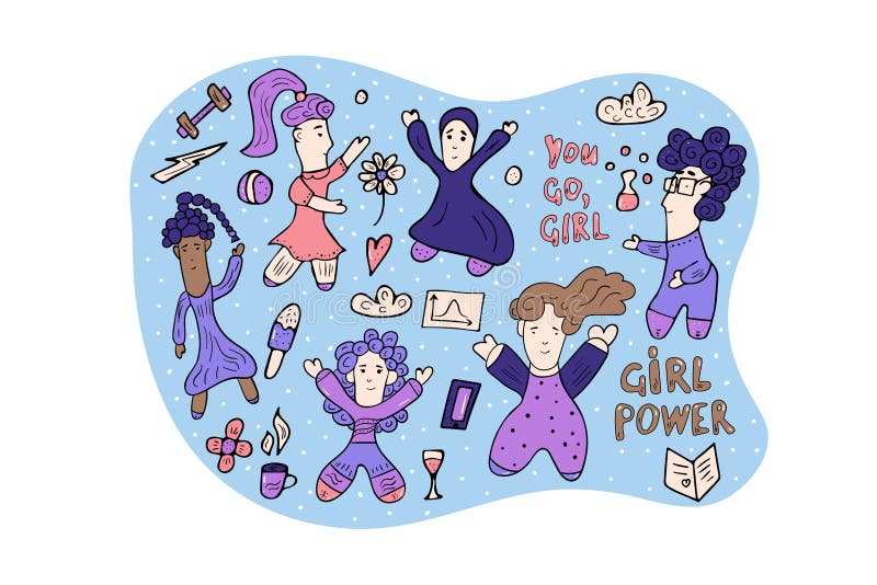 Girl Power Doodle Style Vector Illustration. Stock Vector ...