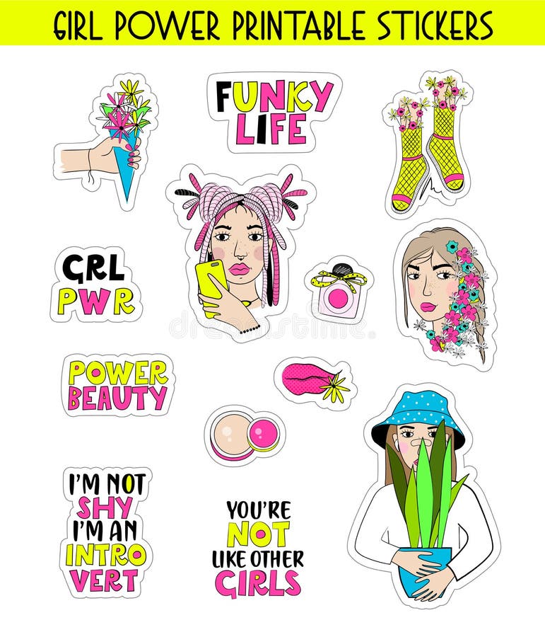 Girl Power Sticker Pack with Quotes. Vector Illustration. Stock Vector ...