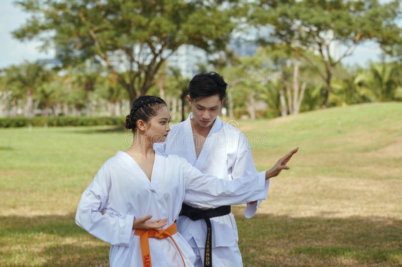 Girl Practicing Fighting Stance Stock Image - Image of asian, female ...