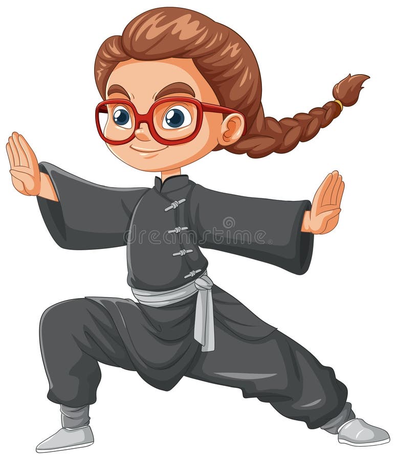 A Girl Practicing Martial Arts Stance Stock Vector - Illustration of ...