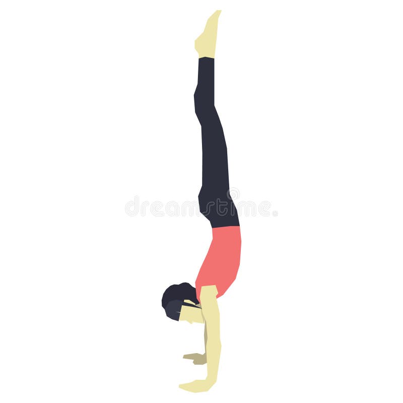 Girl Practising Yoga in Hand Stand Pose. Vector Illustration Decorative ...