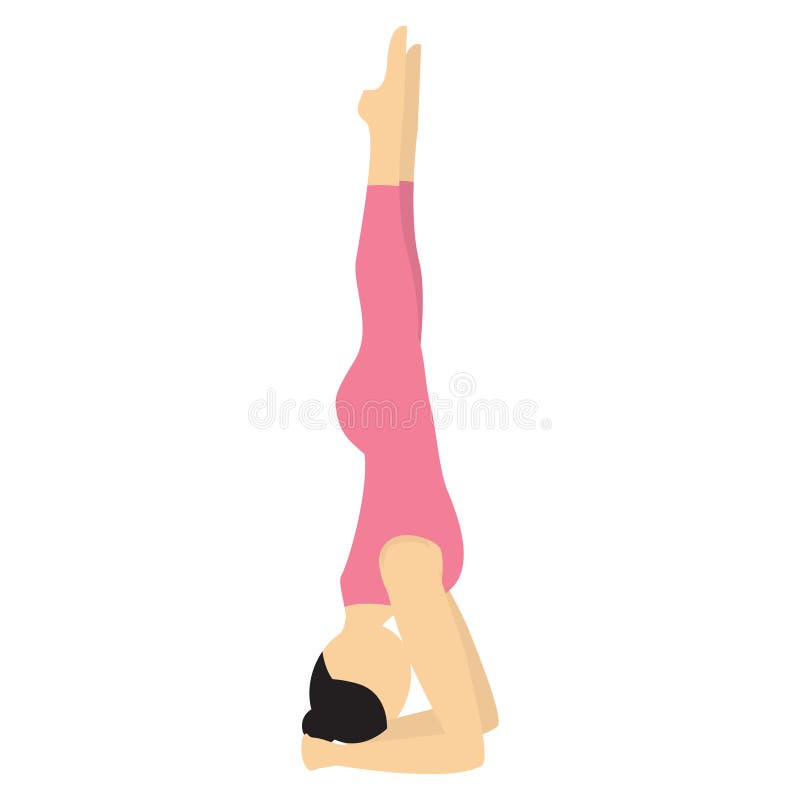 Girl Practising Yoga in Supported Headstand Pose. Vector Illustration ...