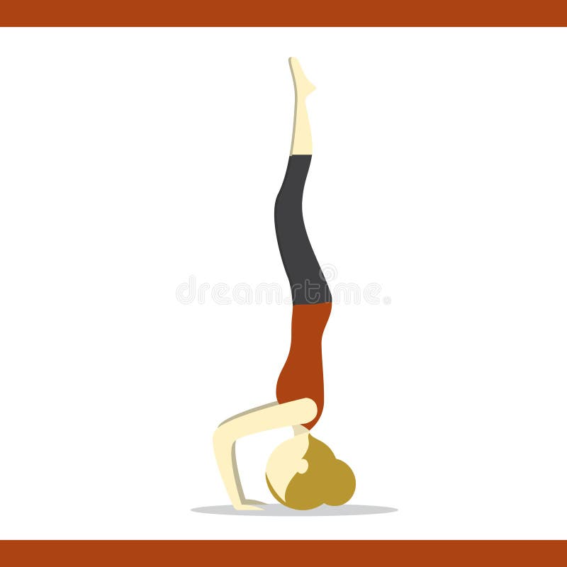 Girl Practising Yoga in Supported Headstand Pose. Vector Illustration ...