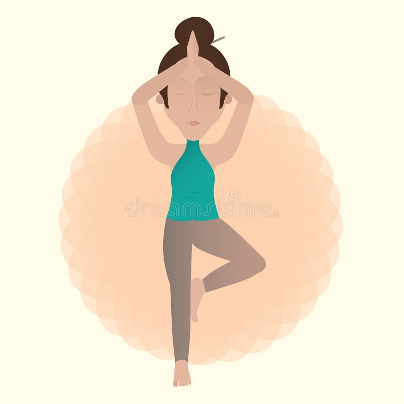 Girl Practising Yoga in Tree Pose. Vector Illustration Decorative ...