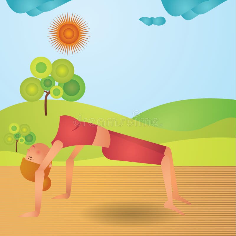 Girl Practising Yoga in Wheel Pose. Vector Illustration Decorative ...