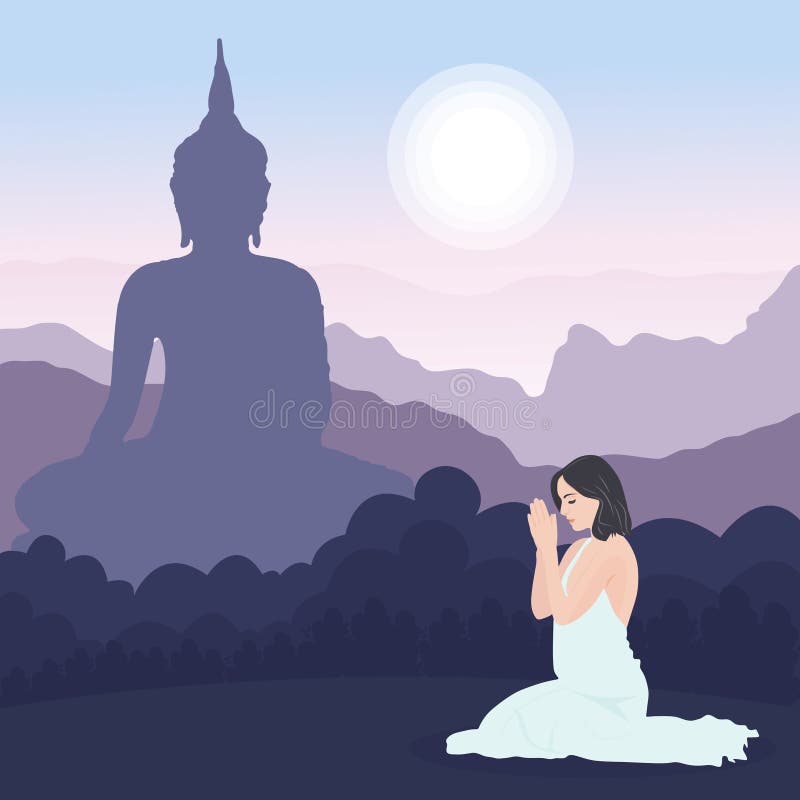 Girl praying to the buddha stock vector. Illustration of holy - 256573261