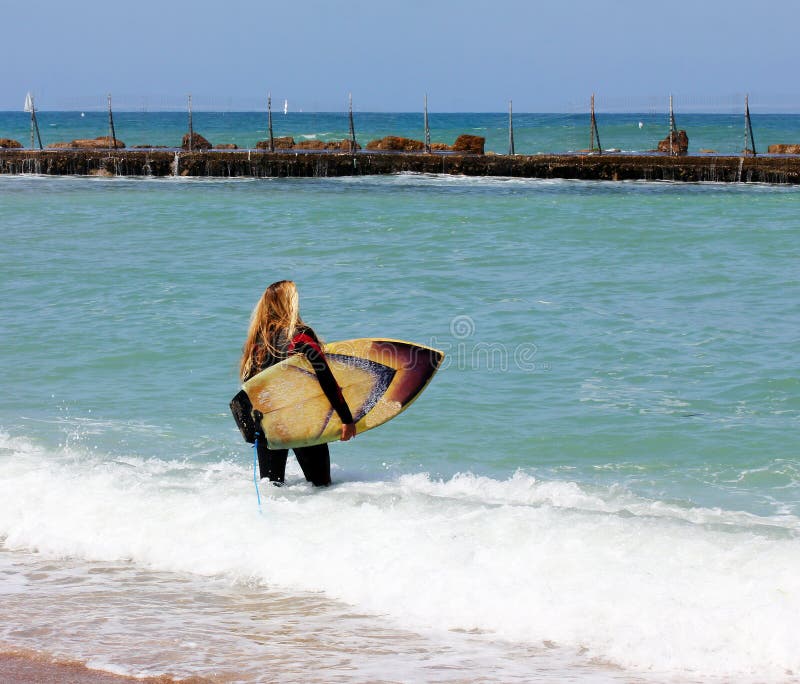 Girl Preparing for the Surfing Editorial Stock Image - Image of active ...