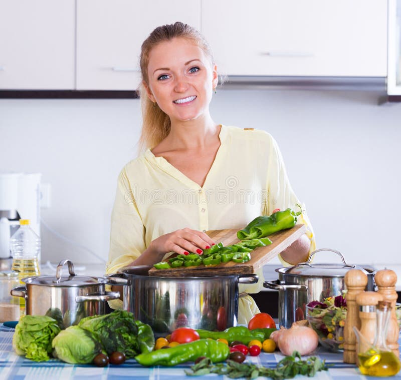 Girl Preparing Veggie Lunch at Home Kitchen Stock Photo - Image of ...