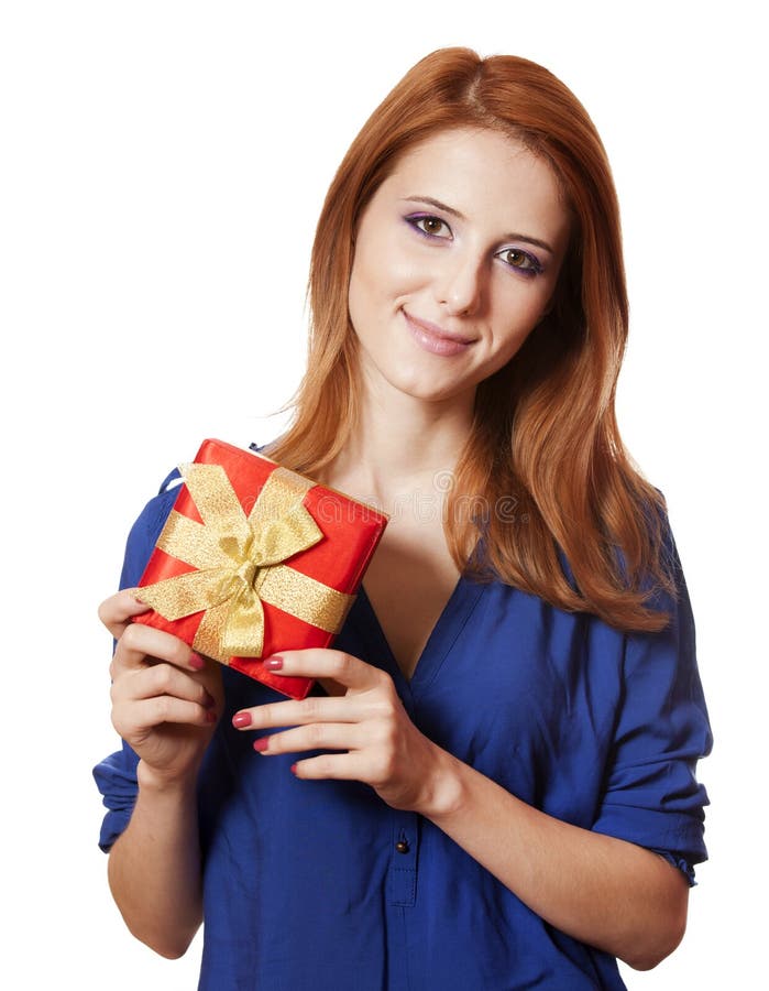 Girl with present box. stock image. Image of haired, emotion - 25216507