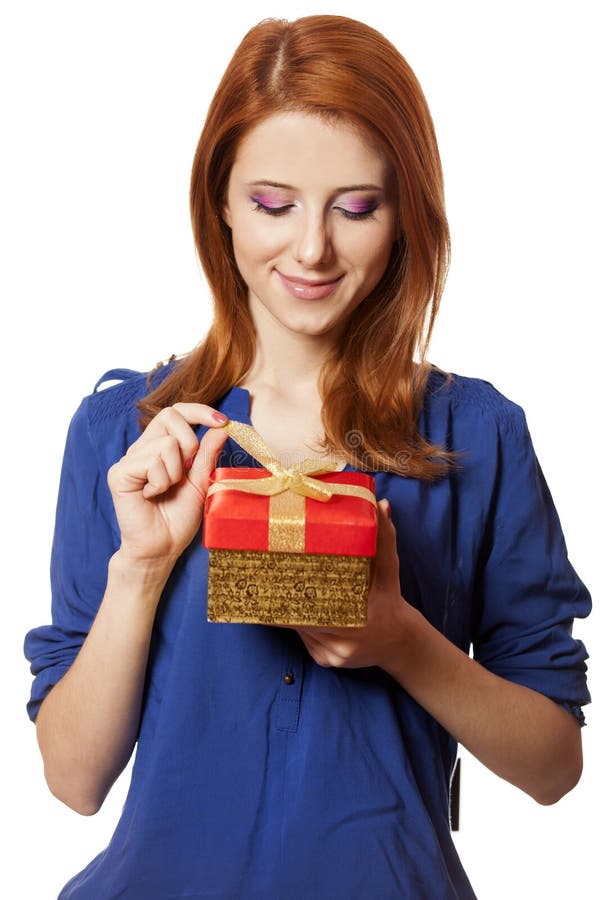 Girl with present box. stock photo. Image of female, event - 25216524