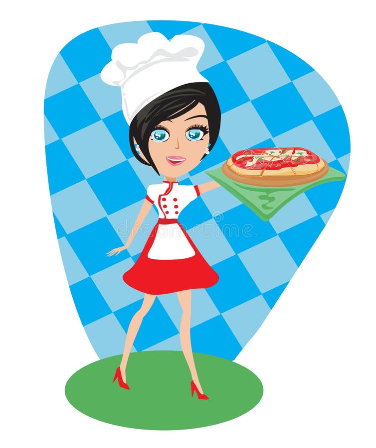 Girl Presenting a Delicious Pizza Stock Vector - Illustration of ...