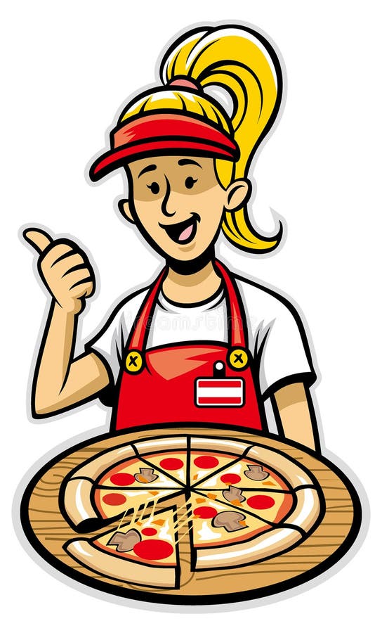 Girl Presenting a Delicious Pizza Stock Vector - Illustration of ...