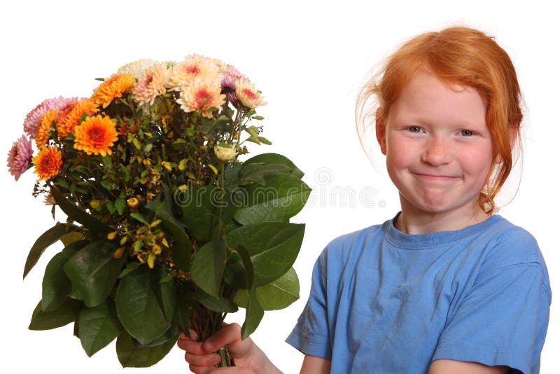 Girl Presenting Some Flowers Stock Image - Image of happy, cute: 19691337