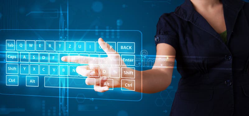 Girl Pressing Virtual Type of Keyboard Stock Image - Image of high ...