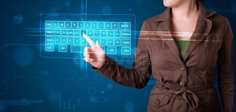 Girl Pressing Virtual Type of Keyboard Stock Image - Image of high ...
