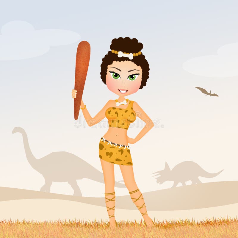 Cave Girl Huntress With Stone Spear Stock Photo - Illustration of ...