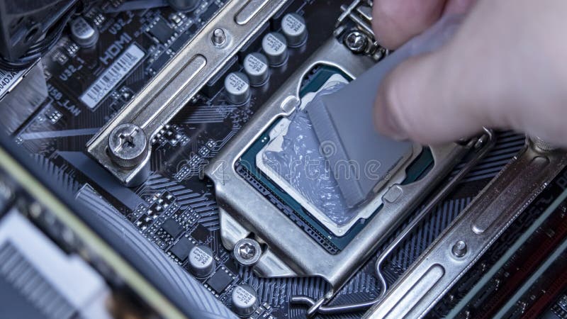 Girl Programmer Apply Thermal Paste on the Computer Processor, Stock ...