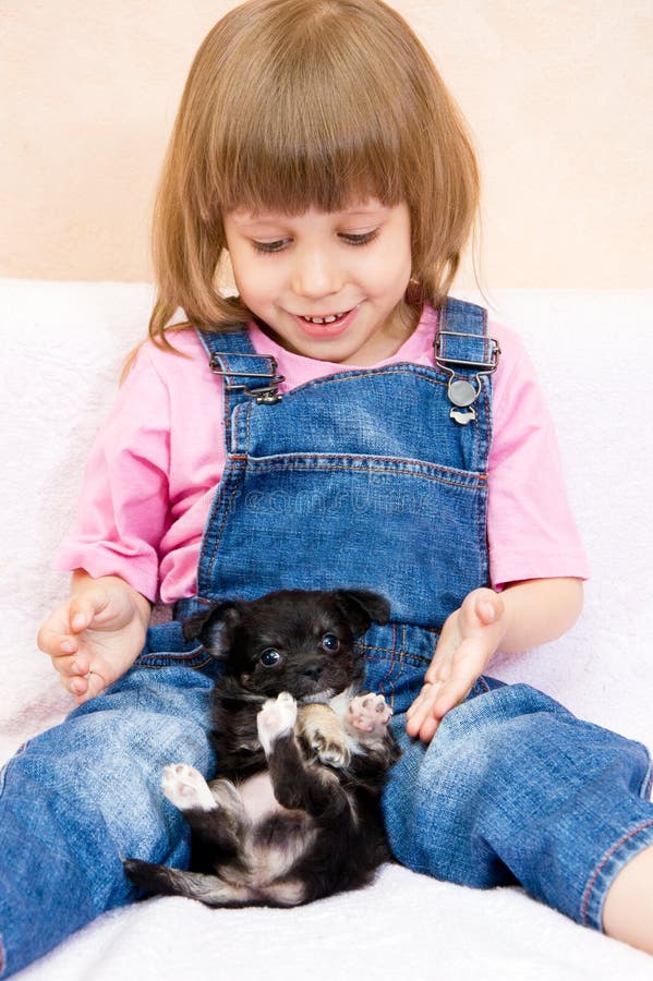Girl with puppy stock image. Image of little, portrait - 19726087