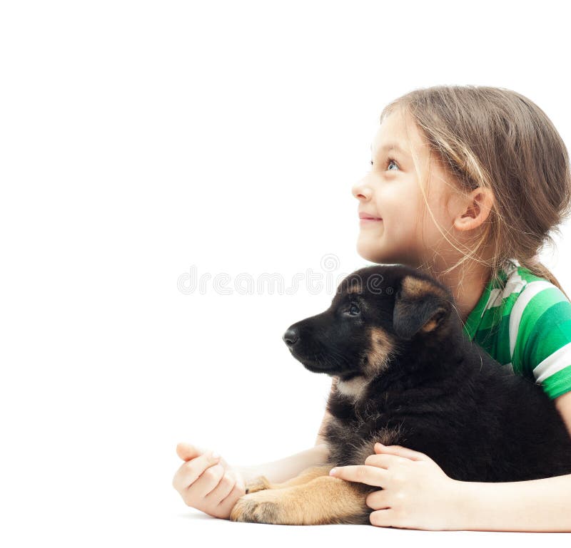 Girl points the finger pup stock photo. Image of mammal - 35221018