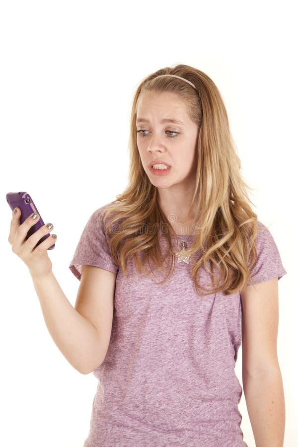 Girl Purple Phone Frustrated Stock Image - Image of caucasian ...