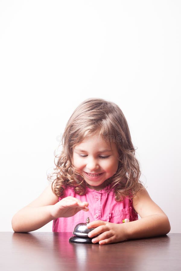 Girl push on the bell stock image. Image of client, catering - 94772147