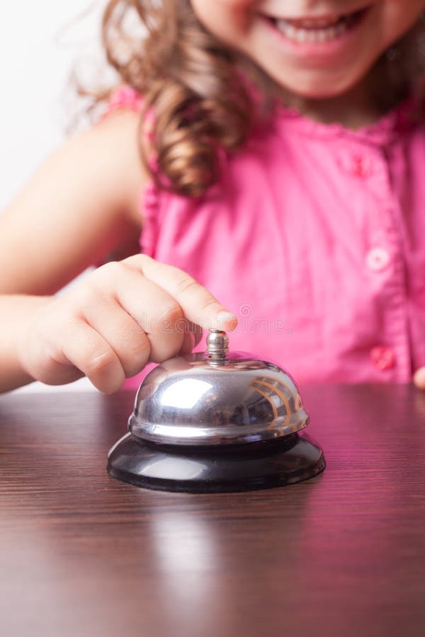 Girl push on the bell stock image. Image of child, assistance - 95977627