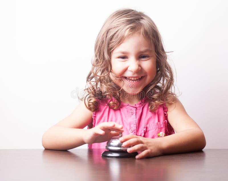 Girl push on the bell stock image. Image of kitchen, hand - 95977899