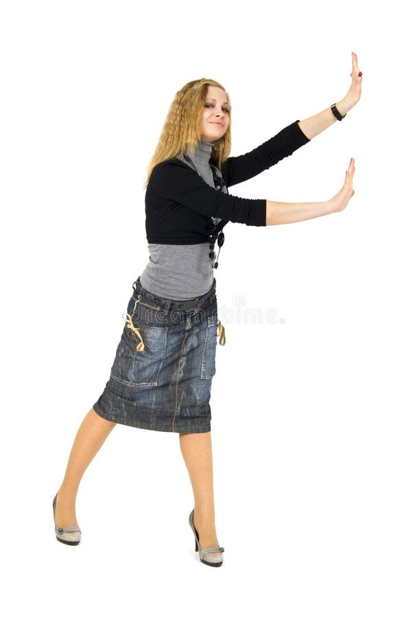 Girl, Pushing Somebody stock photo. Image of casual, slim - 6746444